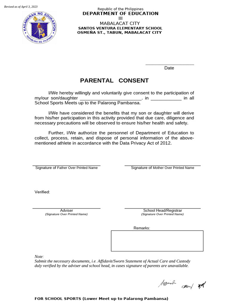Parents Consent - Revised 2 | PDF