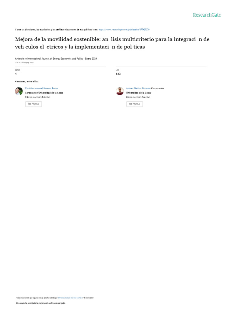 Mejora de La Movilidad Sostenible: An Lisis Multicriterio para La Integraci Nde Veh Culos El ...