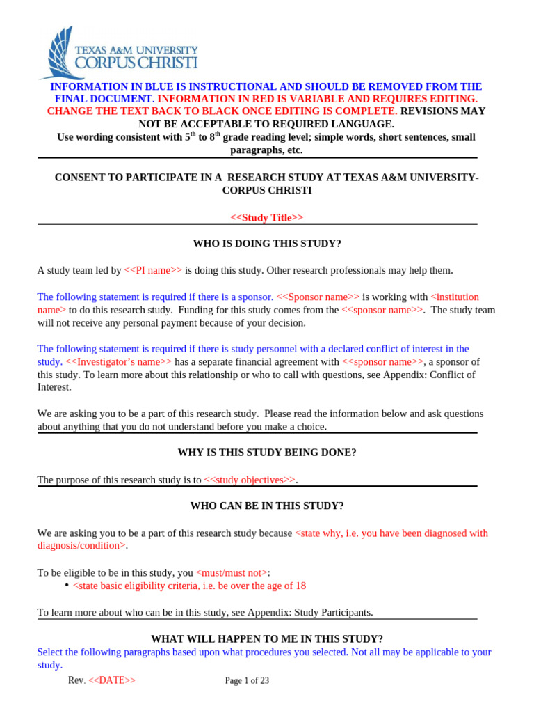 Research Study Consent Form Template | PDF | Institutional Review Board ...