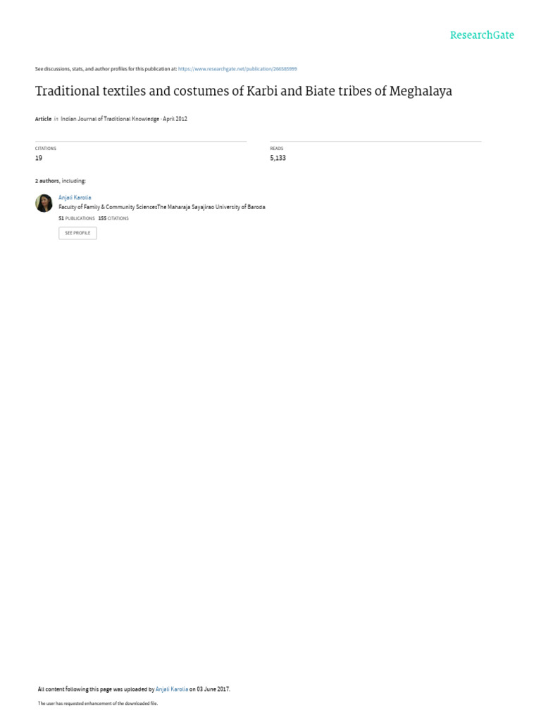 Traditional Textiles and Costumes of Karbi and Bia | PDF | Weaving ...