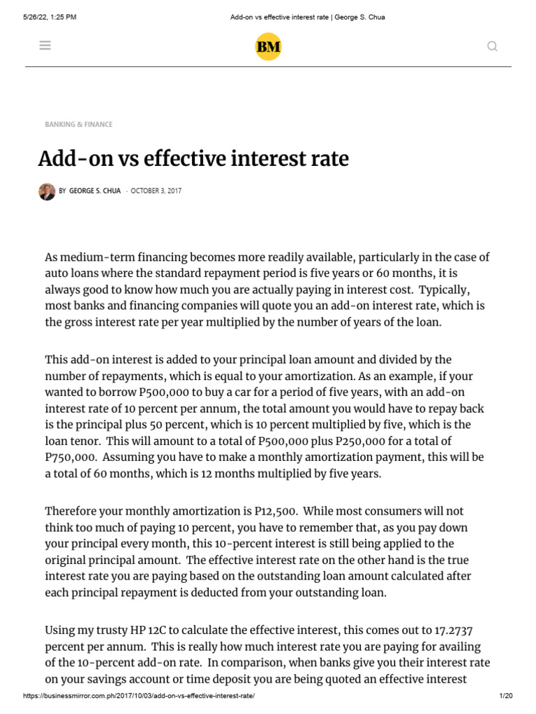 Add-on vs Effective Interest Rates Explained | PDF | Interest | Loans