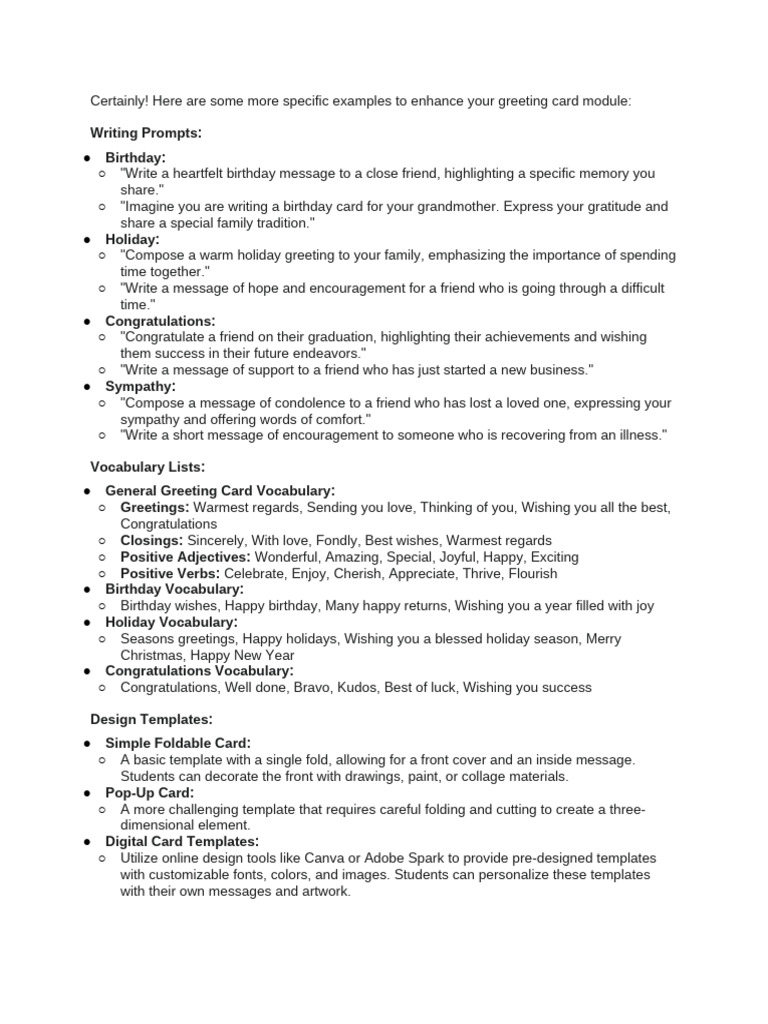Greeting Card Prompts | PDF