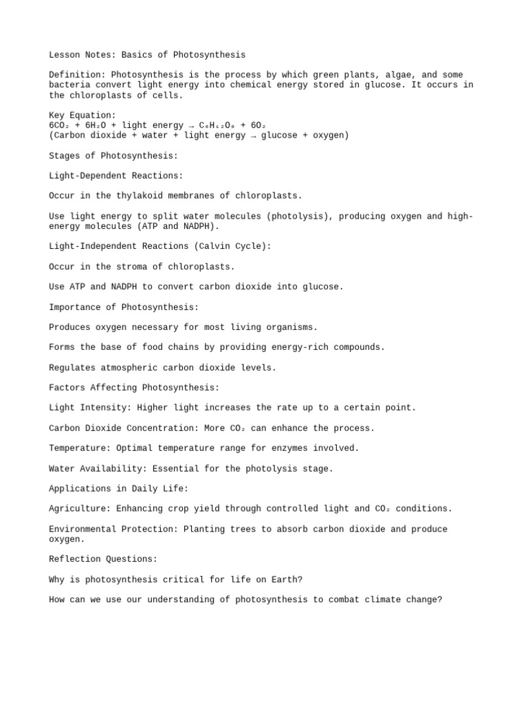 Photosynthesis Basics and Importance | PDF