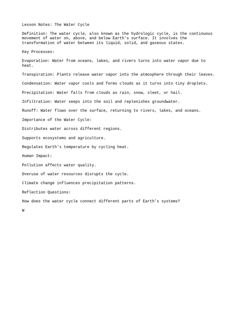 Lesson Notes The Water Cycle | PDF