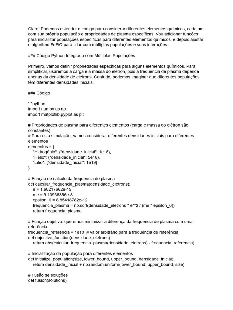 Algoritmo FuFiO para Múltiplas Populações | PDF | Plasma (Física) | Elétron