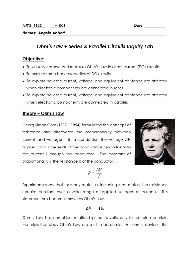 Ohm's Law + Series-Parallel Circuits Inquiry Lab | PDF | Series And ...