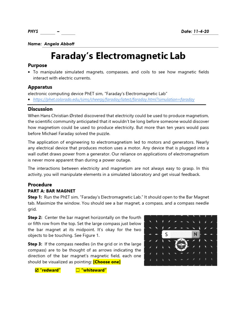 Faraday's Electromagnet PhET Inquiry Lab | PDF | Electromagnetic ...