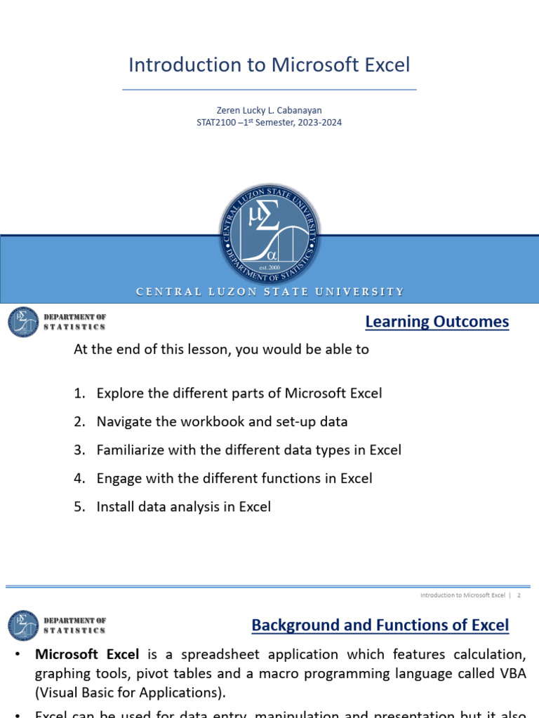 01 Introduction To Microsoft Excel | PDF | Microsoft Excel | Standard Deviation