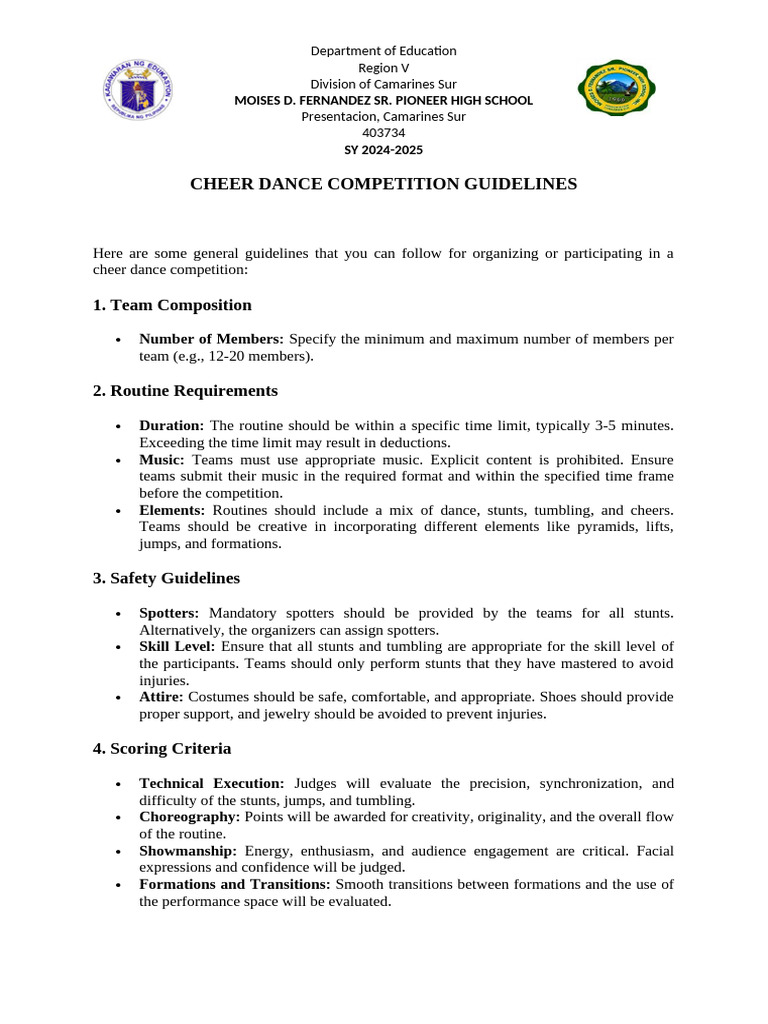 Cheer Dance Competition Guidelines | PDF | Cheerleading | Dances