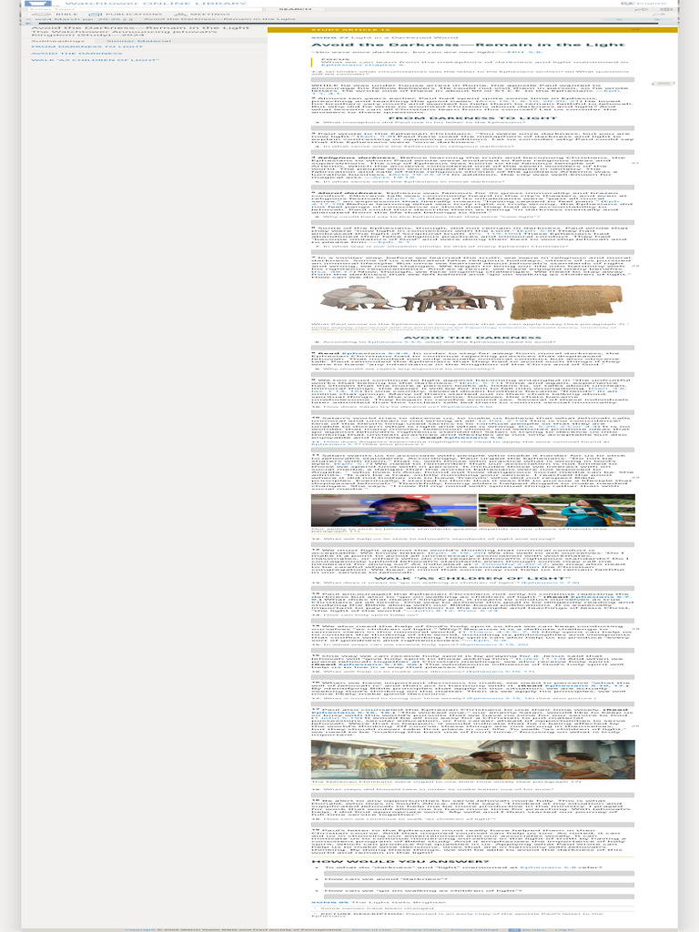 Avoid the Darkness—Remain in the Light — Watchtower ONLINE LIBRARY | PDF | Paul The Apostle ...