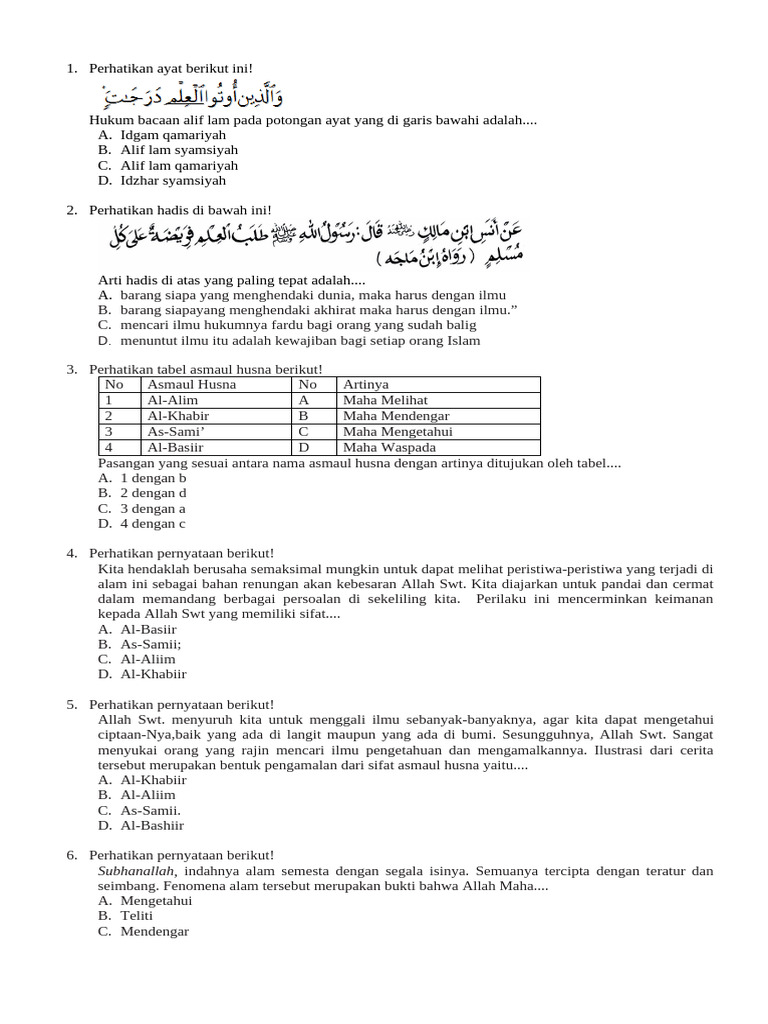 Soal Pat Pai Kelas 7 2024 | PDF
