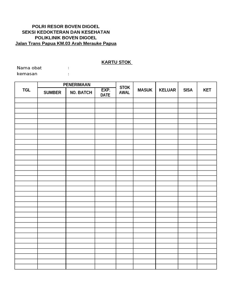 Ep.8 Contoh Kartu Stok Obat | PDF