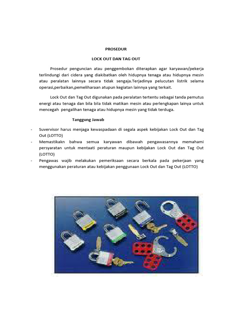 Prosedur Lock Out dan Tag Out (LOTTO) | PDF