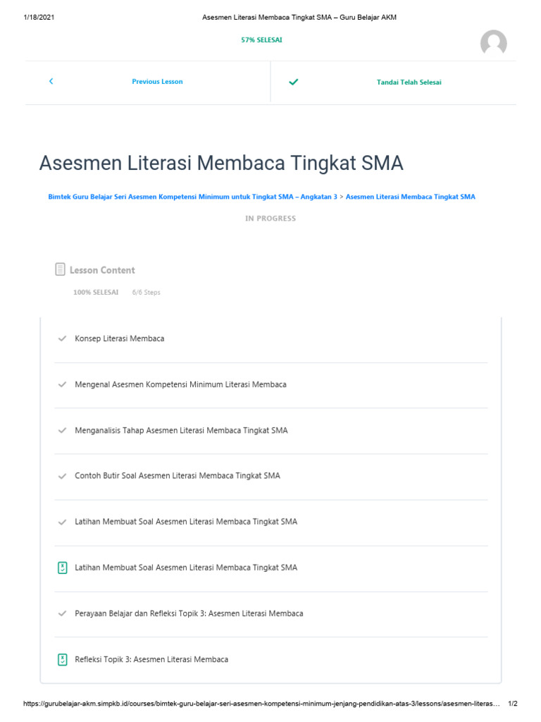 Asesmen Literasi Membaca Tingkat SMA - Guru Belajar AKM 2 | PDF