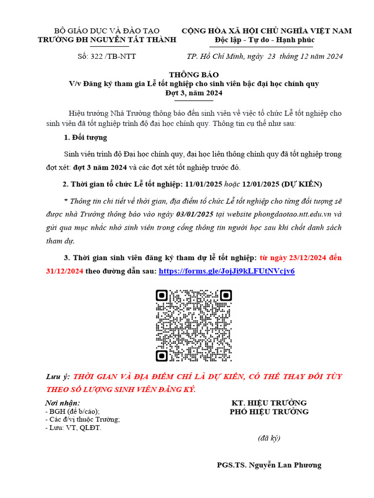2024 TB DT TB To Chuc Le Tot Nghiep Sinh Vien Dai Hoc Dot 3 2024 LTL ...