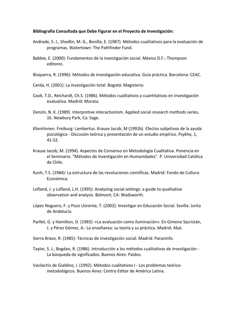 Bibliografía Consultada Que Debe Figurar en El Proyecto de ...