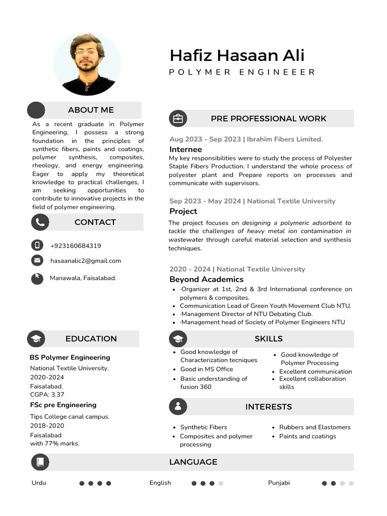 Hasaan Ali Resume | PDF | Polymers | Textiles
