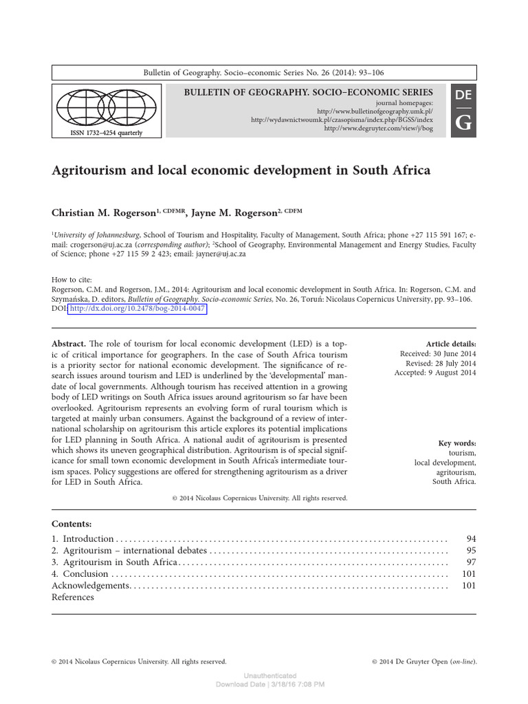 Agritourism and Local Economic Development in South | PDF | Tourism