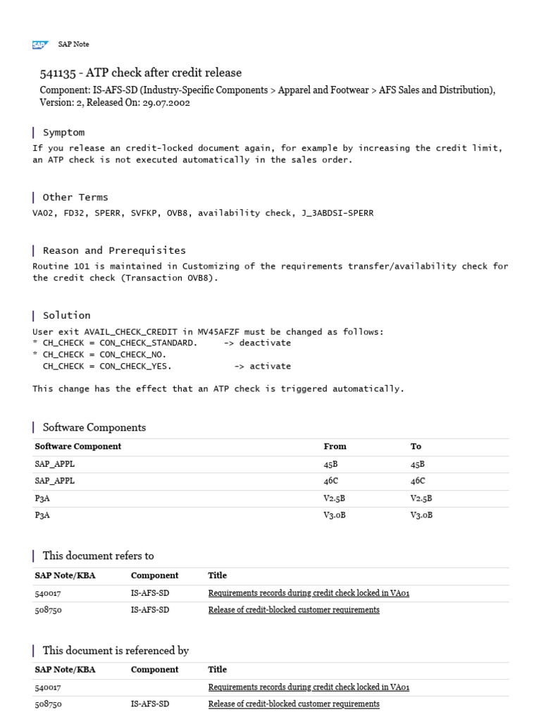 ATP Check After Credit Release | PDF