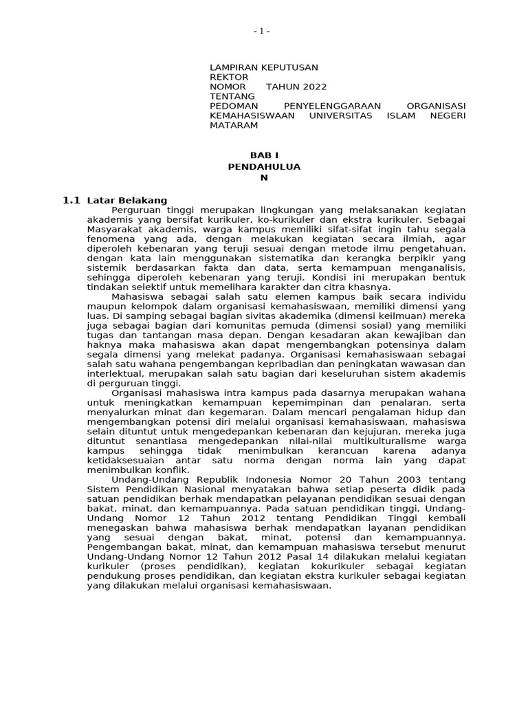 Draft Pedoman Pengelolaan Kemahasiswaan-Uin 2022 | PDF