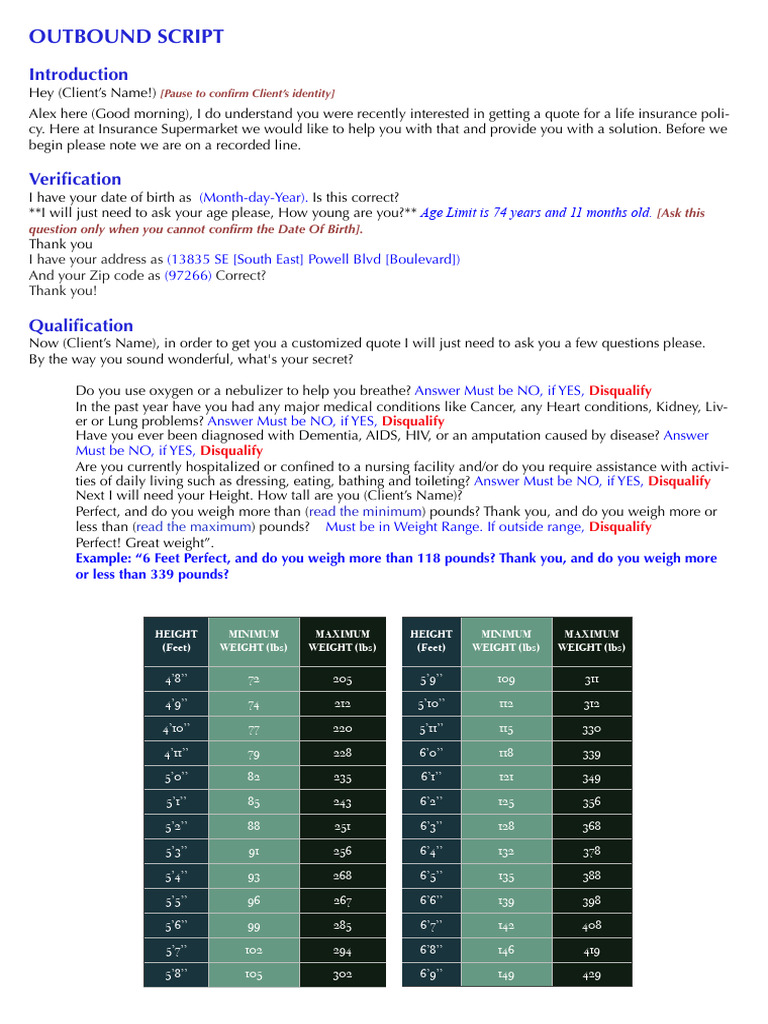 OUTBOUND SCRIPT | PDF | Pound (Mass)