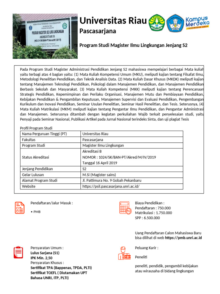 Leaflet Prodi Untuk Sospro PMB 2024 S2 Ilmu Lingkungan | PDF