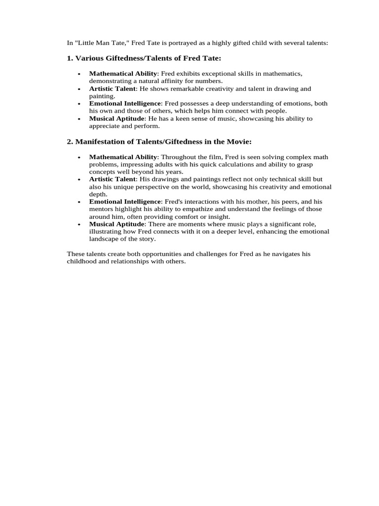 Fred Tate's Giftedness in Little Man Tate | PDF
