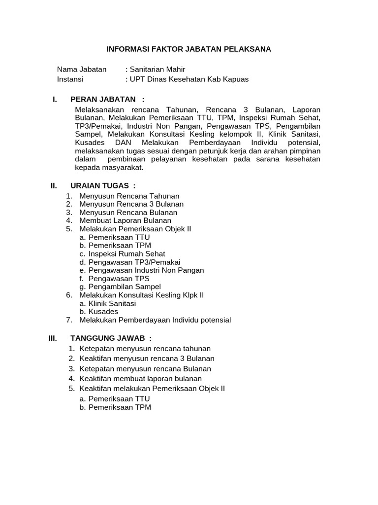 Tugas dan Tanggung Jawab Sanitarian Mahir | PDF