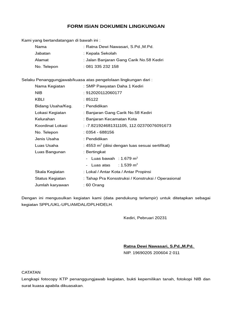 Form Isian Dokumen Lingkungan | PDF