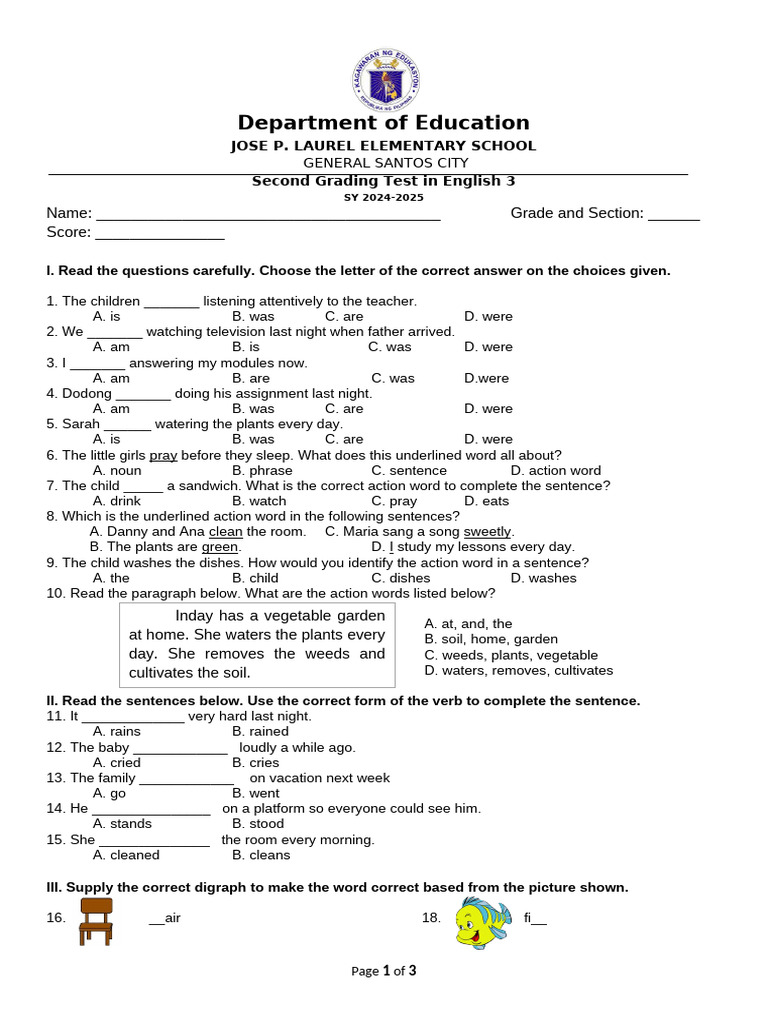 ENGLISH 3 Q2 Test With TOS | PDF | English Language | Grammar