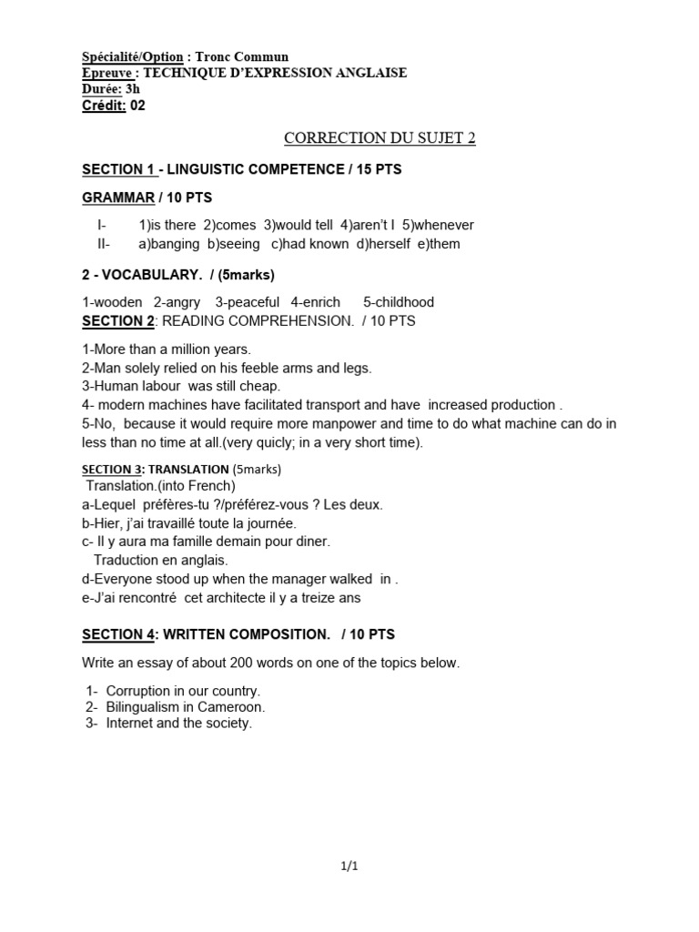 English Expression Exam Correction Guide | PDF