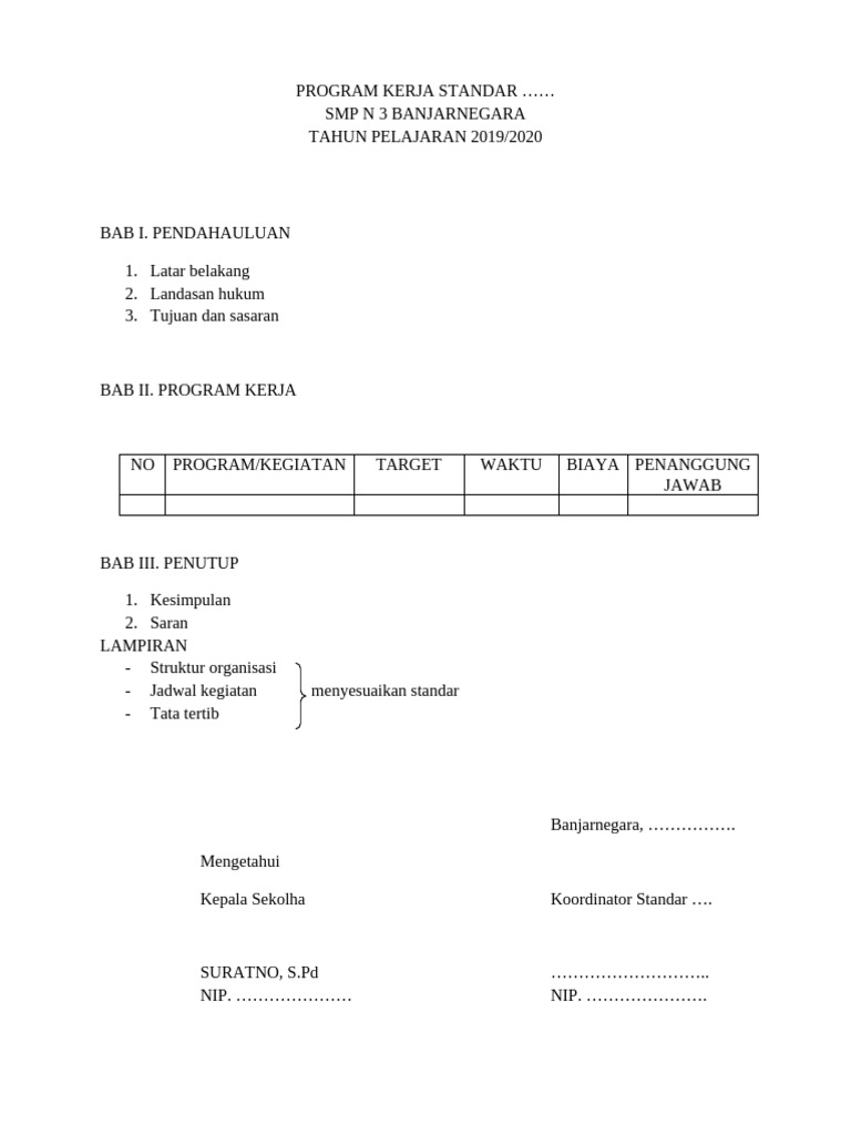 Contoh Form Program Kerja Standar | PDF