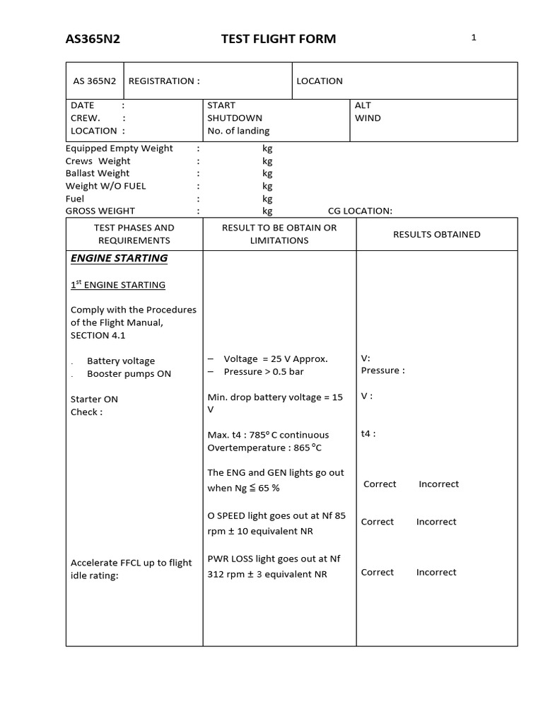 AS365N2 GFA Test Flight Checklist | PDF | Mechanical Engineering