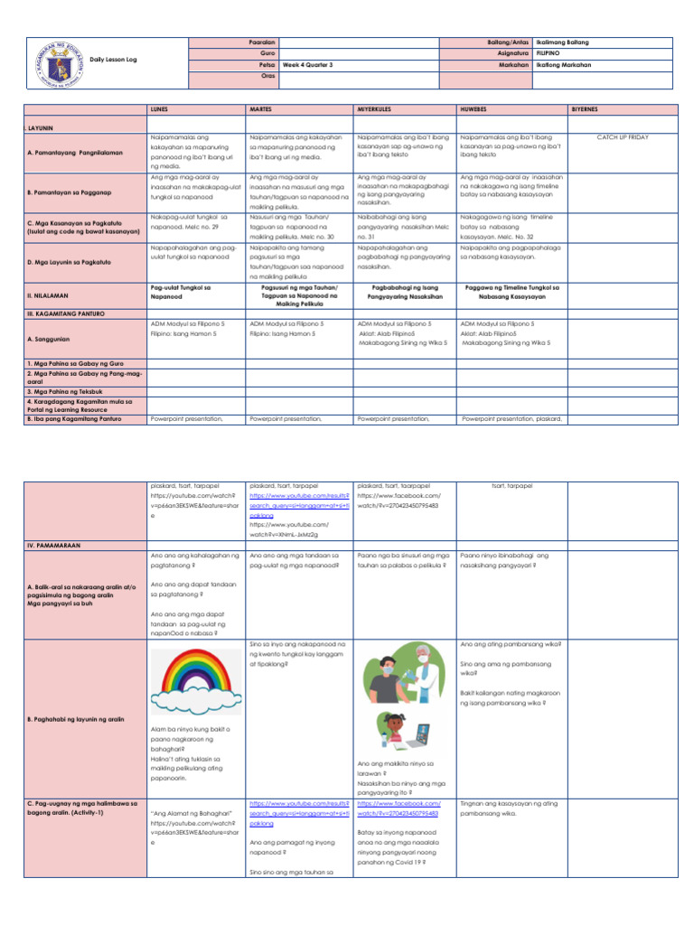 DLL WEEK 4-Q3 FILIPINO 5 | PDF
