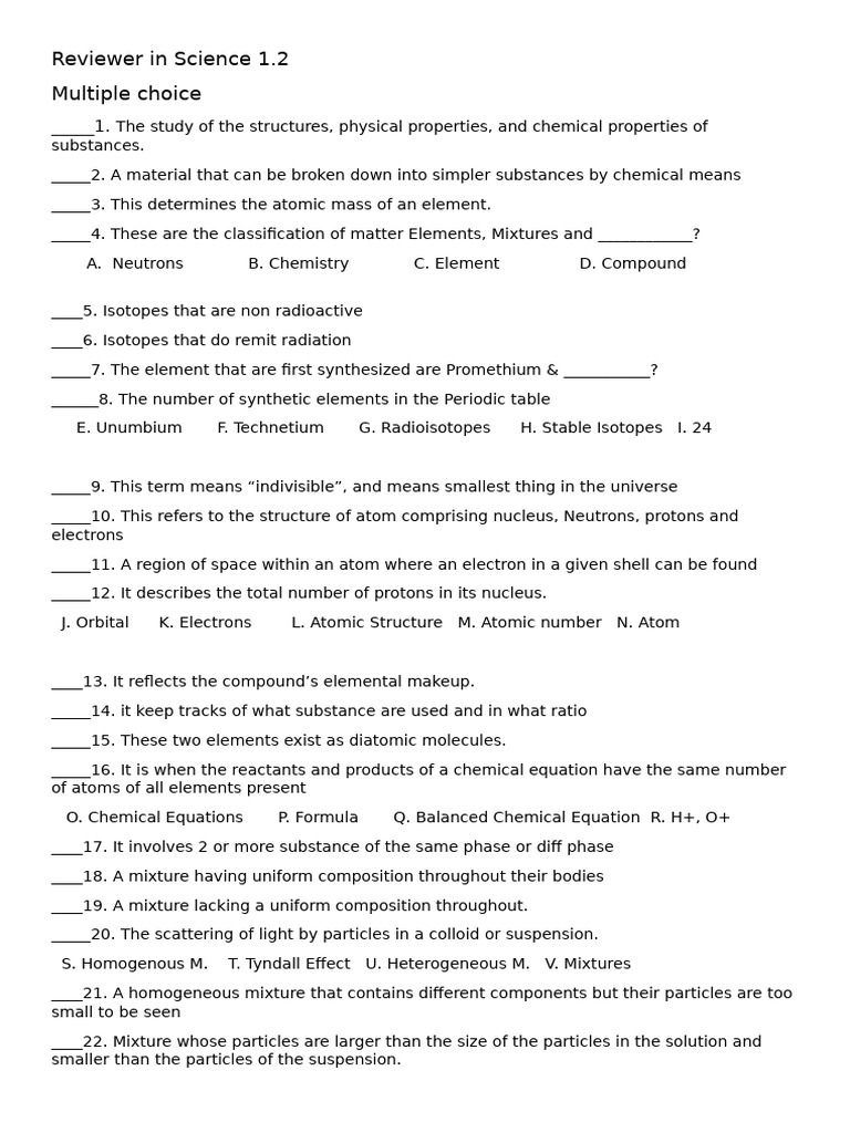 Science Reviewer: Chemistry Concepts | PDF | Chemical Elements ...