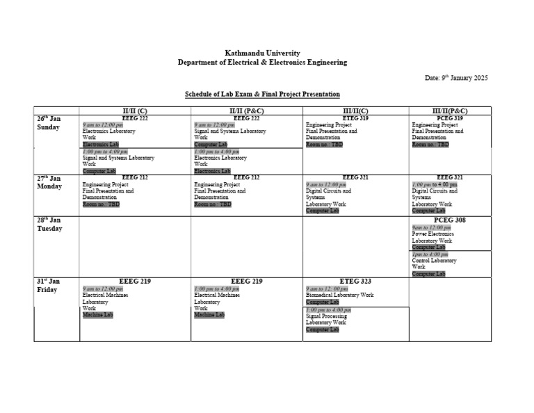 Lab+Project Evaluation Schedule | PDF | Electronics | Electronic Engineering