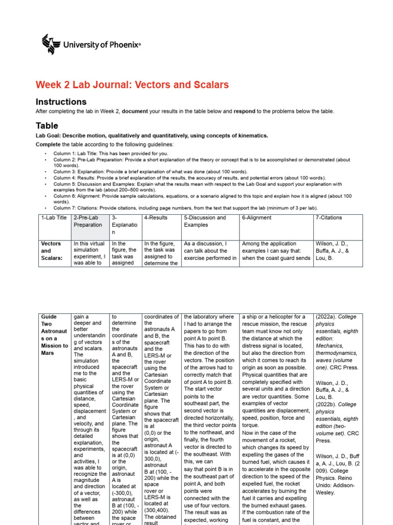 Phy201 v2 Wk2 Lab Journal | PDF | Euclidean Vector | Physics