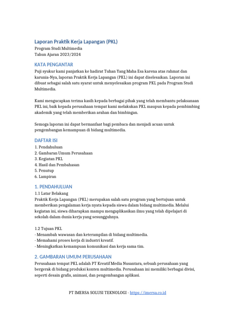 Contoh Laporan PKL Multimedia | PDF