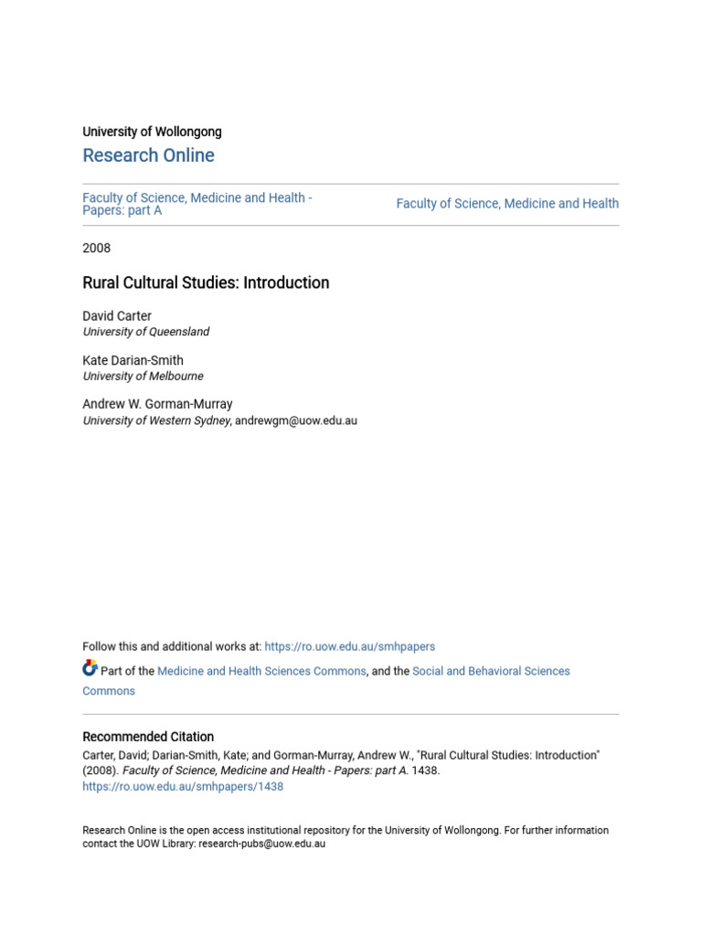 Rural Cultural Studies - Introduction | PDF | Cultural Studies | Australia