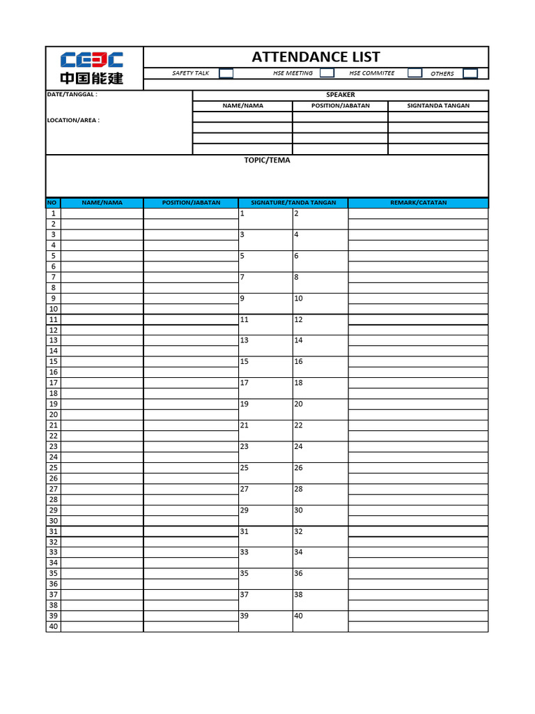 Attendance List for HSE Meeting | PDF