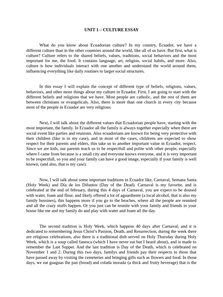 Culture Essay - Unit 1 | PDF