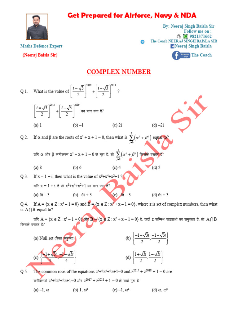 Get Prepared For Airforce, Navy & NDA: Complex Number | PDF | Mathematical Objects | Elementary ...