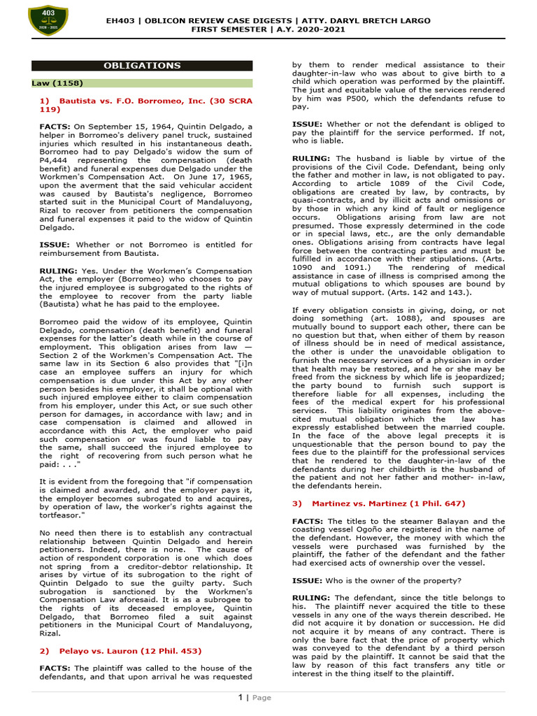 Toaz - Info 403 Oblicon Review Case Digests Part 1 PR | PDF | Acquittal | Lawsuit