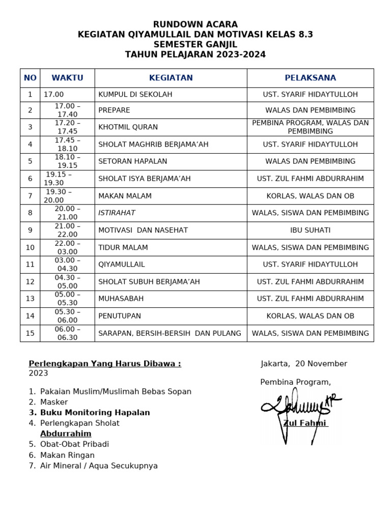 RUNDOWN ACARA | PDF