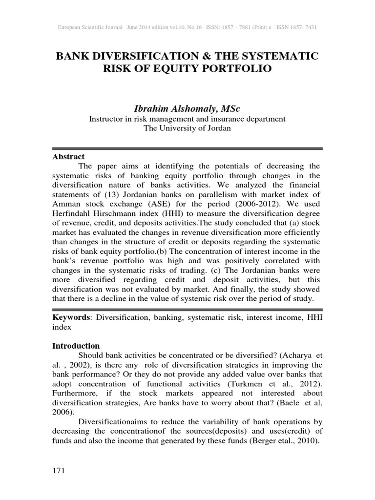 Bank Diversification and Systematic Risk | PDF | Diversification ...