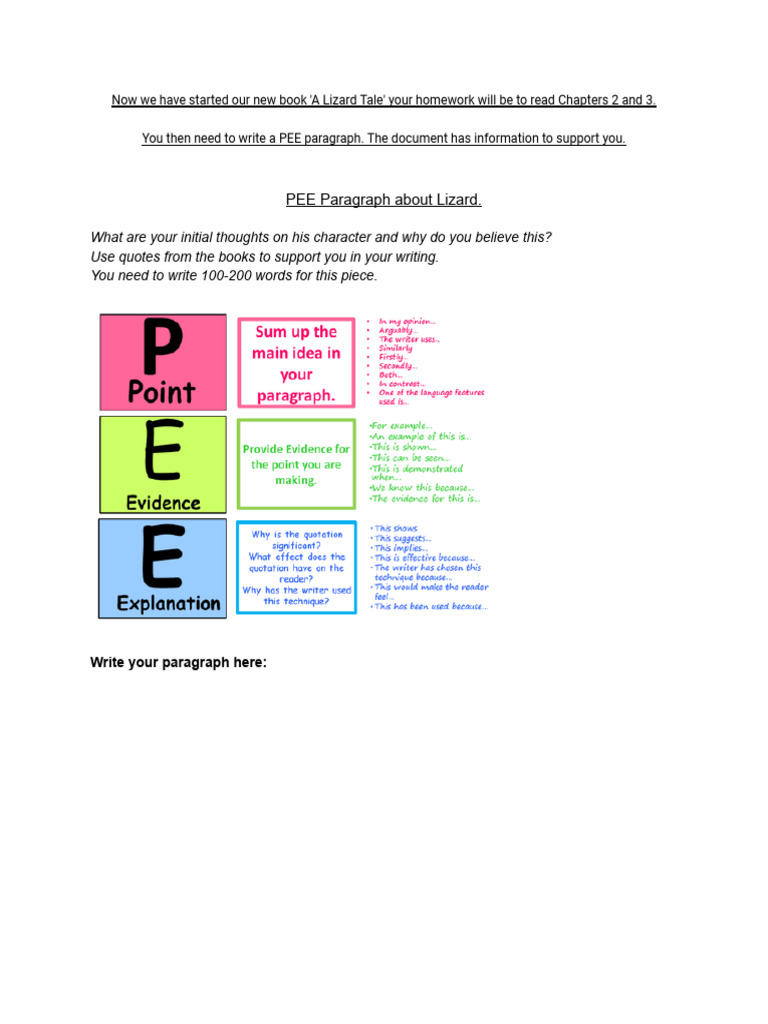 PEE Structure Grade 5 English | PDF