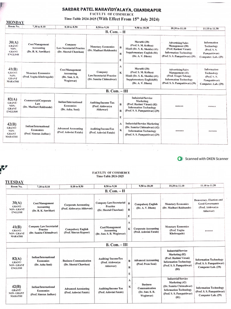 Time Table of College | PDF