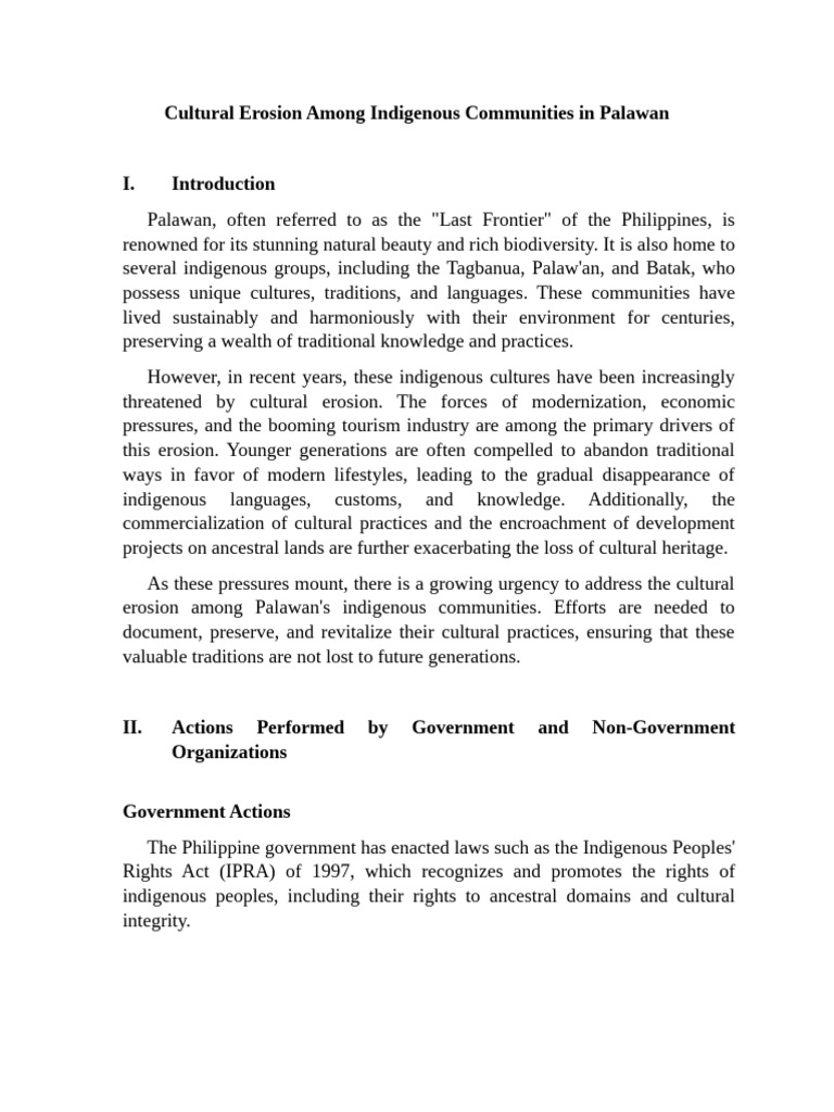Cultural Erosion Among Indigenous Communities in Palawan | PDF ...