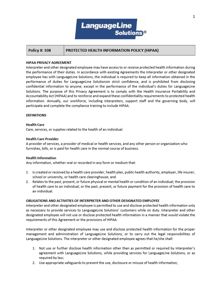 HIPAA Protected Health Info Policy | PDF | Health Insurance Portability ...