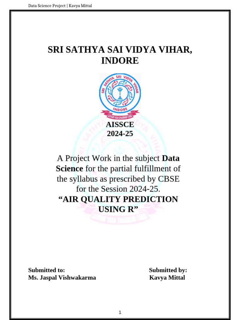 Air Quality Prediction Using R Project Pdf Particulates